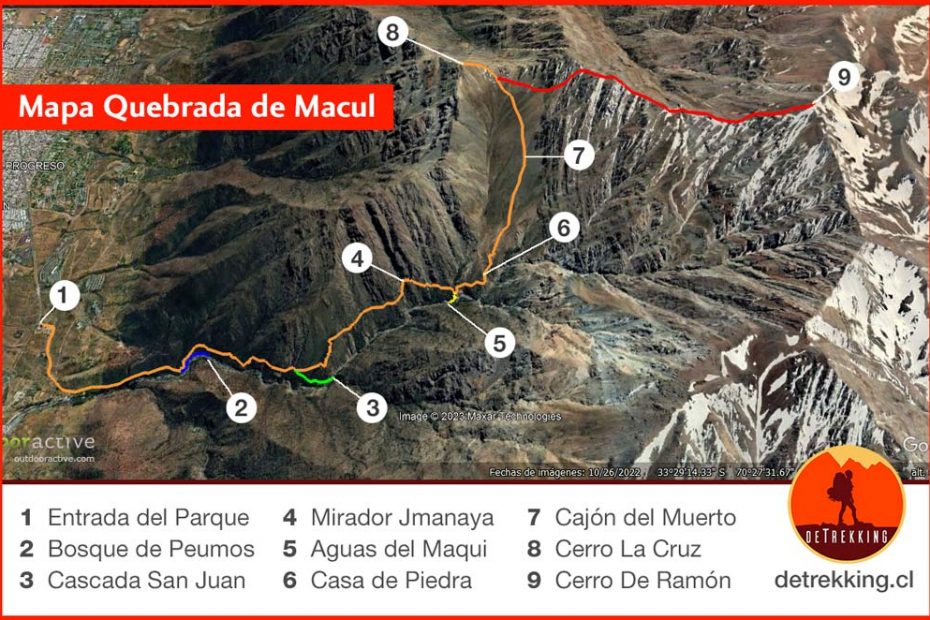 Mapa de la quebrada de macul - Rutas de Trekking en Chile